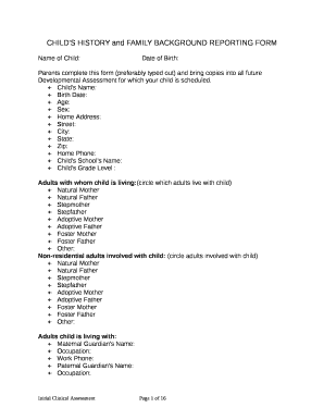 CHILD'S HISTORY and FAMILY BACKGROUND REPORTING Doc Template | pdfFiller