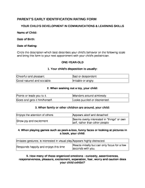 PARENT'S EARLY IDENTIFICATION RATING Doc Template | pdfFiller