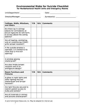 Environmental Risks for Suicide Checklist Doc Template | pdfFiller
