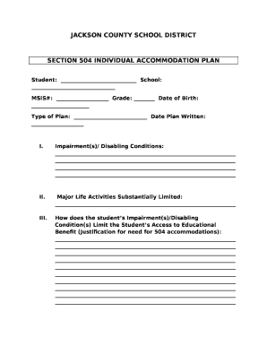 SECTION 504 INDIVIDUAL ACCOMMODATION PLAN Doc Template | pdfFiller