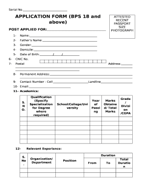 APPLICATION (BPS 18 and above) Doc Template | pdfFiller