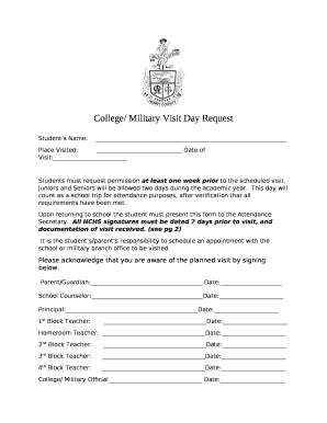 College/ Military Visit Day Request Doc Template | pdfFiller