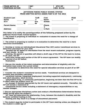 PRIOR NOTICE OF PROPOSED ACTION Doc Template | pdfFiller