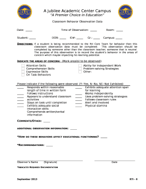 Classroom Behavior Observation Data Doc Template | pdfFiller