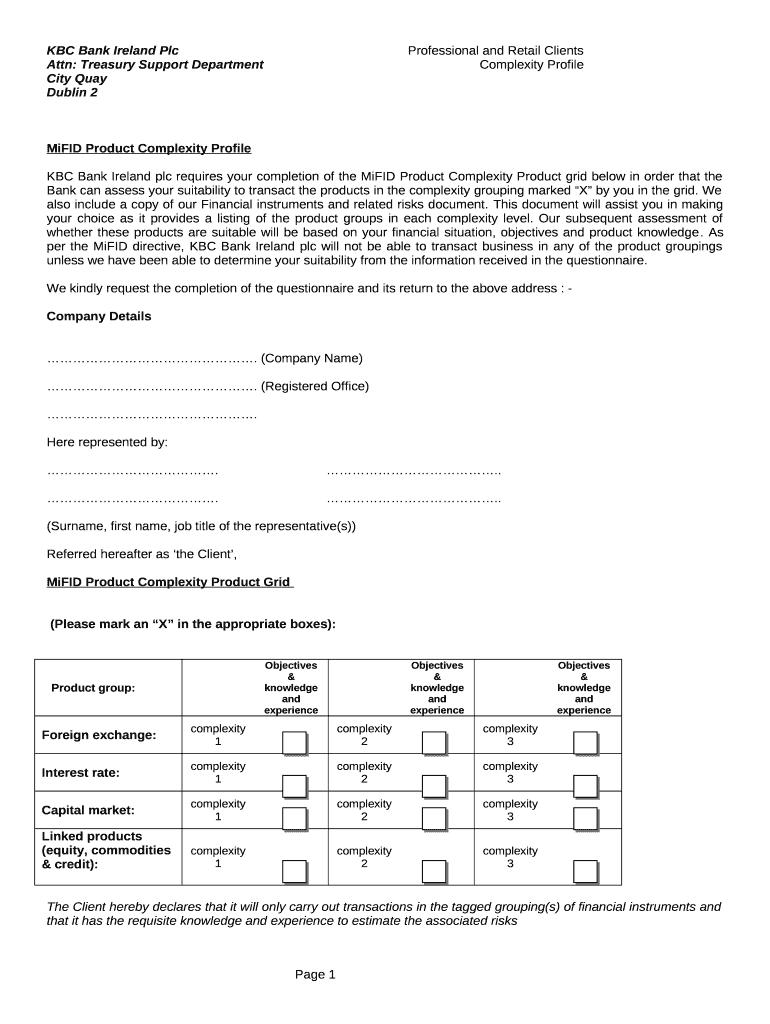 MiFID Product Complexity Profile Doc Template | pdfFiller