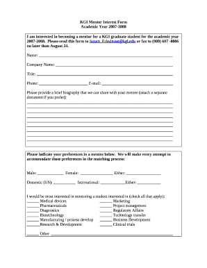 KGI Mentor Interest Doc Template | pdfFiller