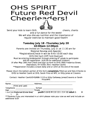 Send your kids to learn OHS cheers, chants Doc Template | pdfFiller