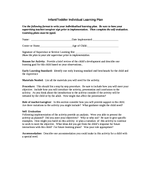 Infant/Toddler Individual Learning Plan Doc Template | pdfFiller