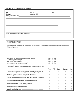 SCIENCE Activity Observation Checklist Doc Template | pdfFiller