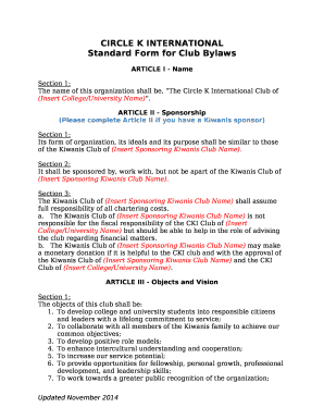 Standard for Club Bylaws - www2 kiwanis Doc Template | pdfFiller