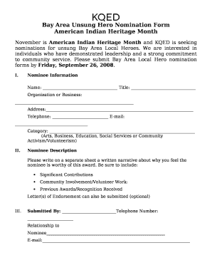 Bay Area Unsung Hero Nomination Doc Template | pdfFiller