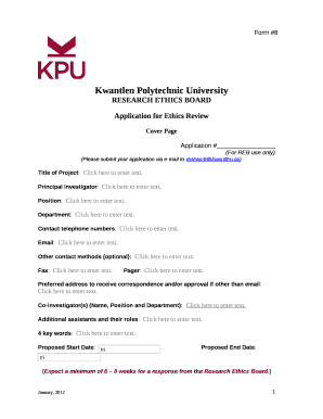 Application for Ethics Review Doc Template | pdfFiller