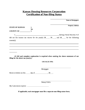 Certification of Non-filing Status Doc Template | pdfFiller