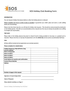 Fillable Online SOS Holiday Club Booking Form Fax Email Print - pdfFiller