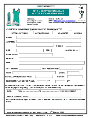 Liberty Netball Club - Fill Online, Printable, Fillable, Blank | pdfFiller