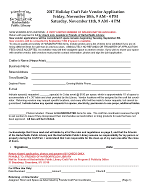 Fillable Online 2017 Holiday Craft Fair Vendor Application Fax Email ...