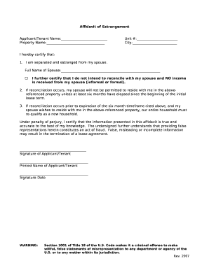 affidavit of estrangement Doc Template | pdfFiller