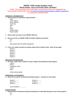 PRESCHOOL FACILITATOR FINAL REPORT Doc Template | pdfFiller