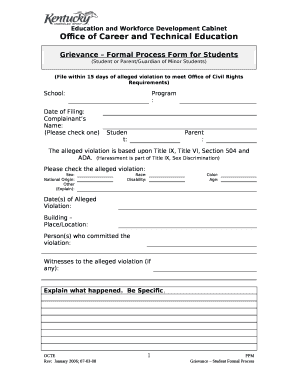 Grievance al Process for Students - kytech ky Doc Template | pdfFiller