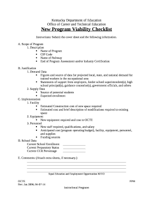 New Program Viability Checklist - kytech ky Doc Template | pdfFiller