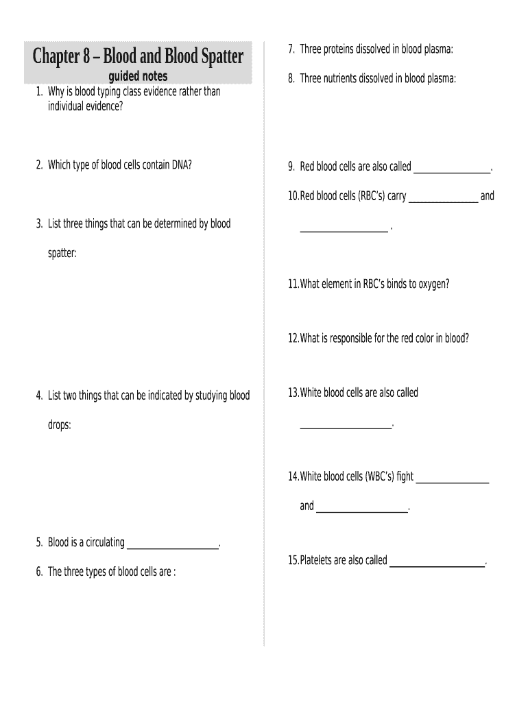 chapter 8 blood and blood spatter Doc Template | pdfFiller