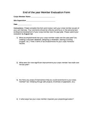 End of the year Member Evaluation Doc Template | pdfFiller