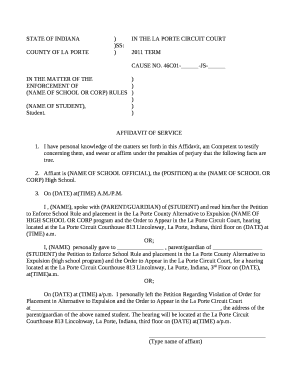 STATE OF INDIANA)IN THE LA PORTE CIRCUIT COURT Doc Template | pdfFiller