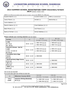 2014 SUMMER SCHOOL REGISTRATION (Secondary School) Doc Template | pdfFiller