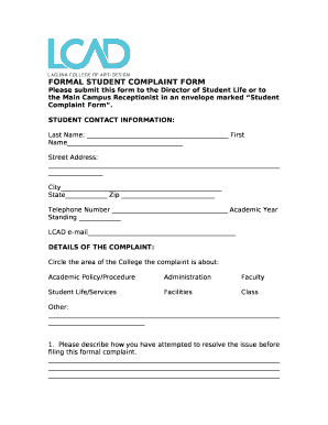 AL STUDENT COMPLAINT Doc Template | pdfFiller