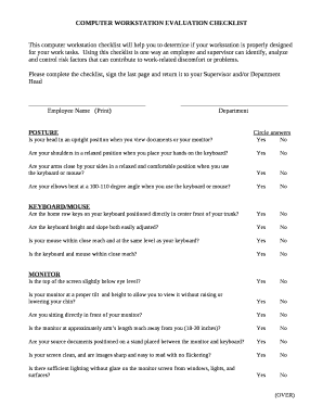 COMPUTER WORKSTATION EVALUATION CHECKLIST Doc Template | pdfFiller