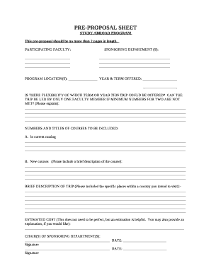 PRE-PROPOSAL SHEET Doc Template | pdfFiller