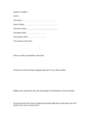 Students Feedback Doc Template | pdfFiller