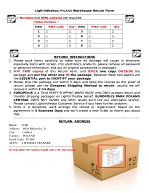 Order Number and RMA code(s) are required: Doc Template | pdfFiller