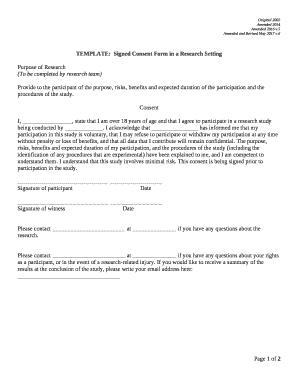 TEMPLATE:Signed Consent in a Research Setting Doc Template | pdfFiller