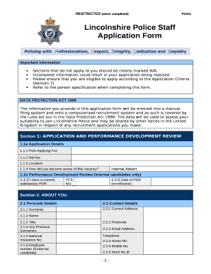 Lincolnshire Police Staff Application Doc Template | pdfFiller