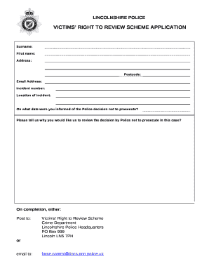 VICTIMS RIGHT TO REVIEW SCHEME APPLICATION Doc Template | pdfFiller