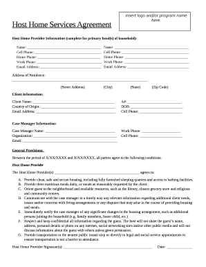 Host Home Services Agreement Doc Template | pdfFiller