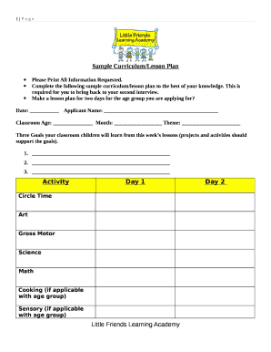 Sample Curriculum/Lesson Plan Doc Template | pdfFiller