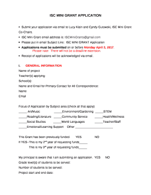ISC MINI GRANT APPLICATION Doc Template | pdfFiller