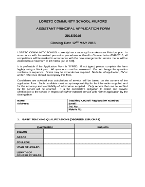 ASSISTANT PRINCIPAL APPLICATION Doc Template | pdfFiller