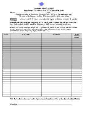 Continuing Education Hour (CE) Summary Doc Template | pdfFiller
