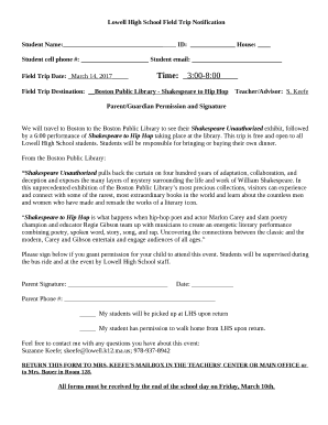 Lowell High School Field Trip Notification Doc Template | pdfFiller