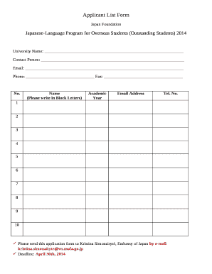 Applicant List Doc Template | pdfFiller