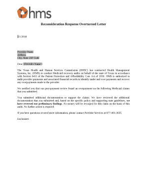 Reconsideration Response Overturned Letter Doc Template | pdfFiller