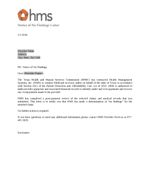 RE: Notice of No Findings Doc Template | pdfFiller