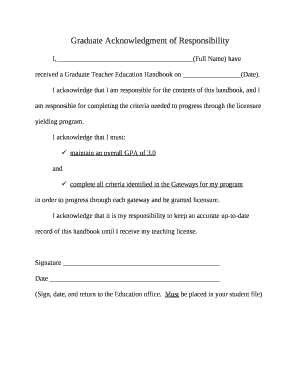 Graduate Acknowledgment of Responsibility Doc Template | pdfFiller