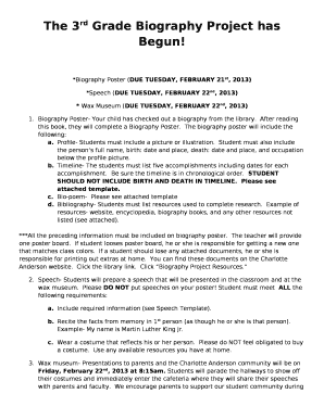 The 3rd Grade Biography Project has Begun Doc Template | pdfFiller
