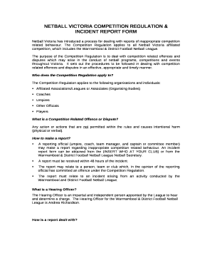 NETBALL VICTORIA COMPETITION REGULATION & INCIDENT REPORT Doc Template ...