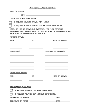 PCS TRAVEL ADVANCE REQUEST Doc Template | pdfFiller
