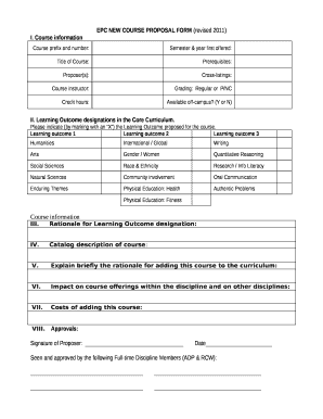 EPC NEW COURSE PROPOSAL (revised 2011) Doc Template | pdfFiller